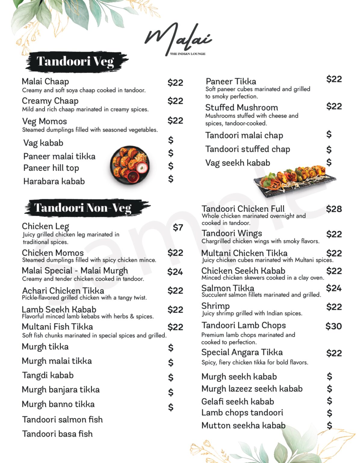 Menu – The Indian Lounge