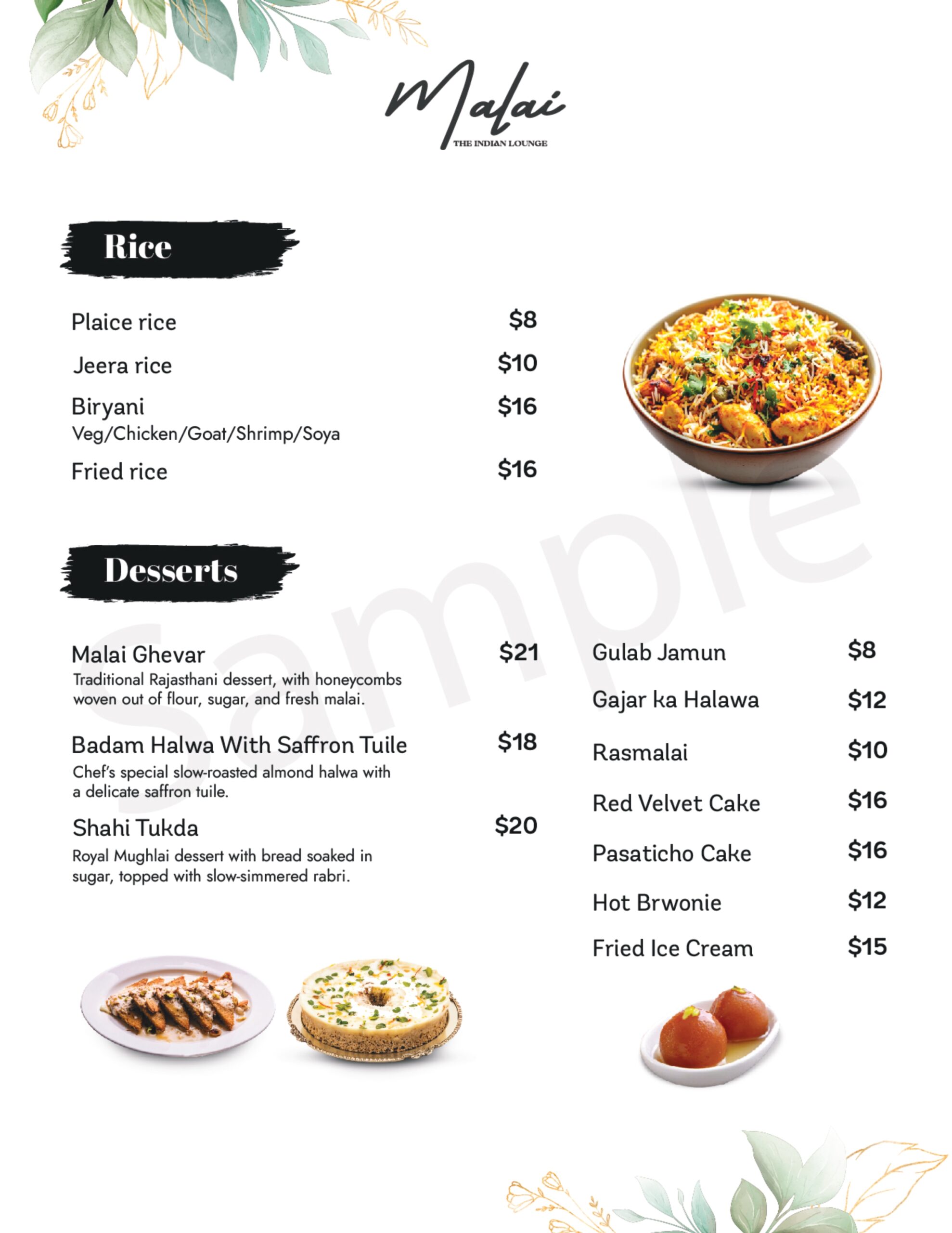 Menu – The Indian Lounge